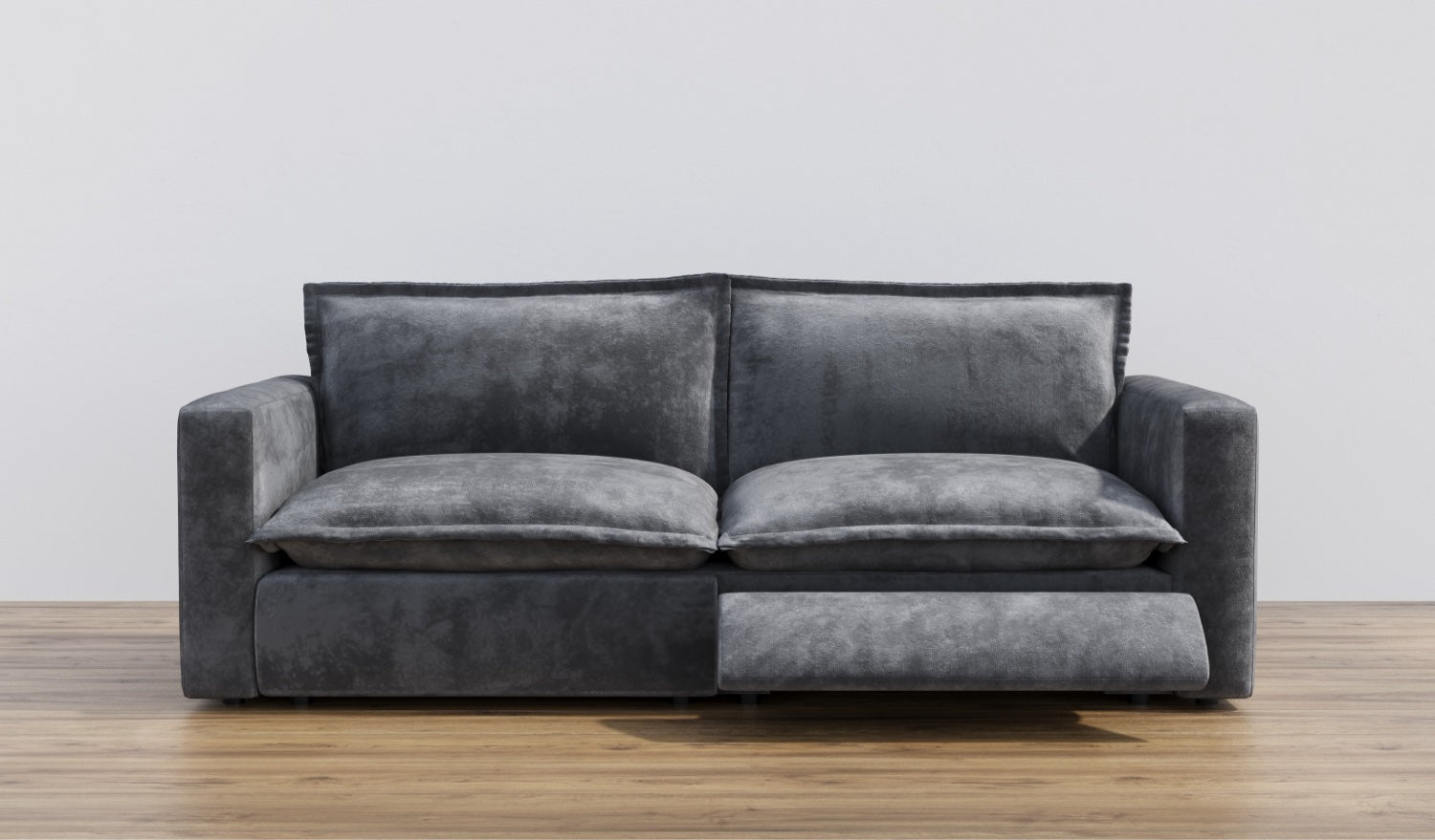 Evening Fog Luxe 2 Seat Reclining Couch Charcoal Velvet Sofa